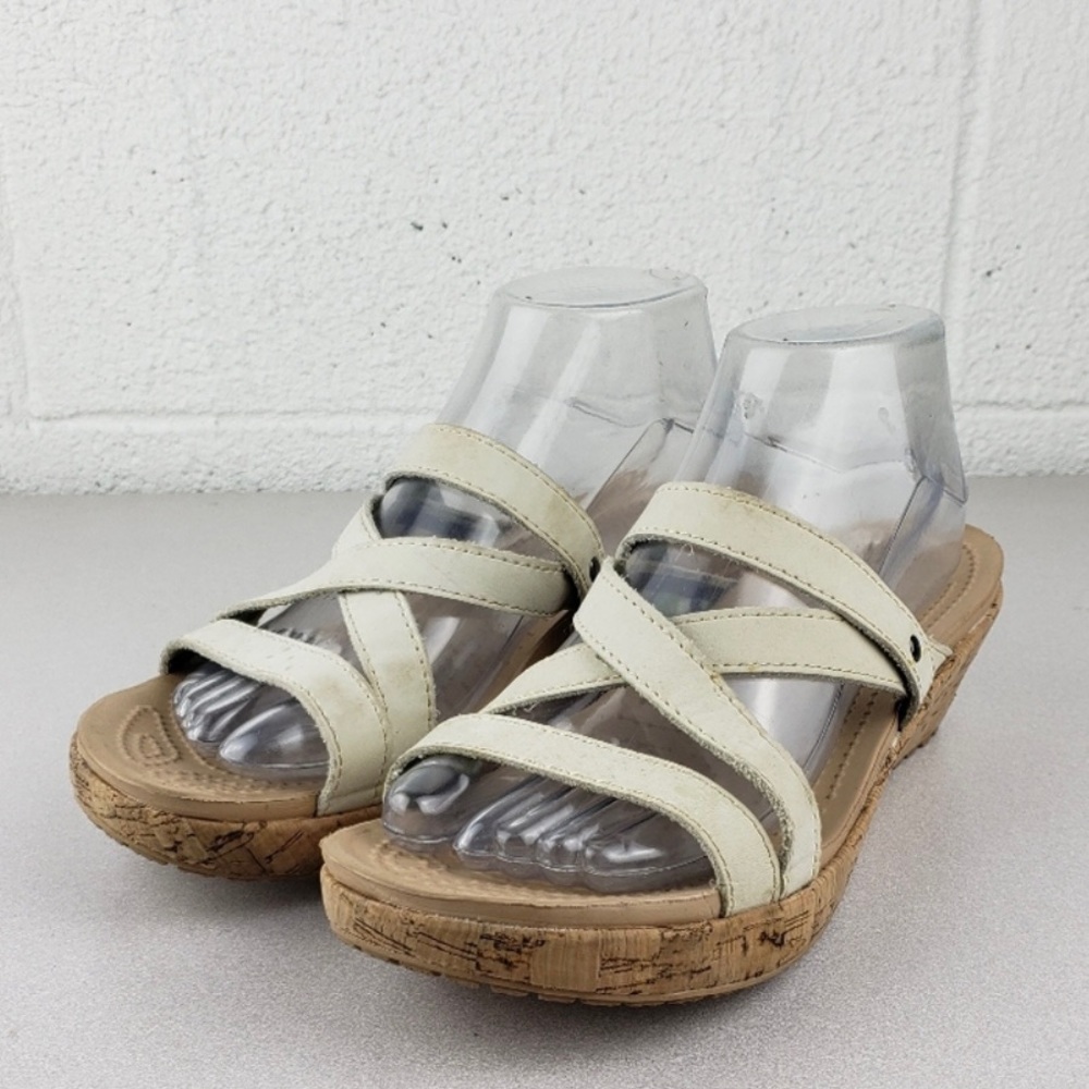 Crocs Women's A-Leigh White Leather Strap Cork Wedge … - Gem
